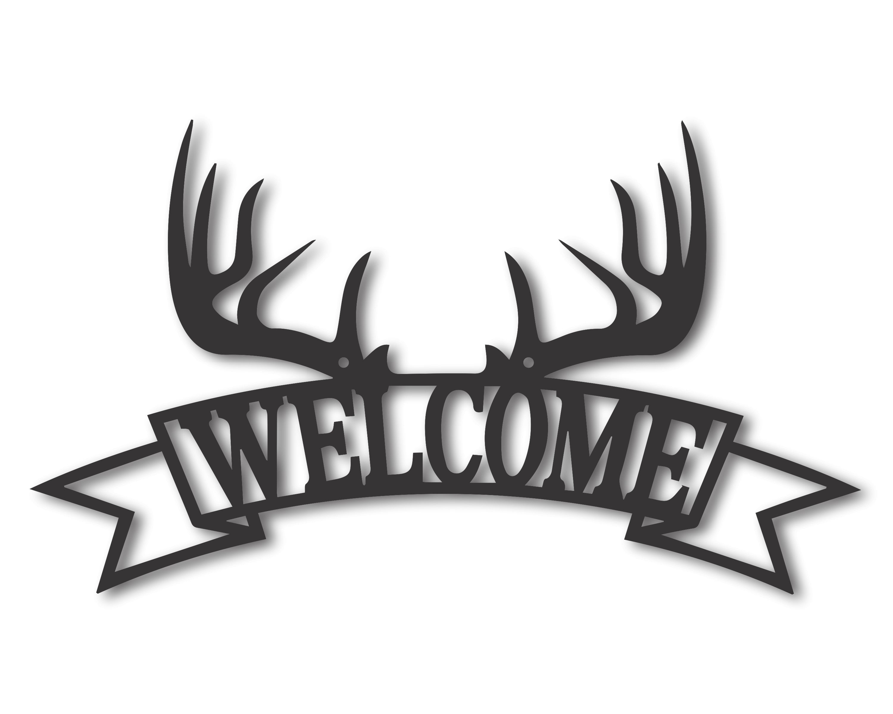 Metal Deer Antler Welcome Wall Art | Rustic Metal Hunters Sign | Indoor ...