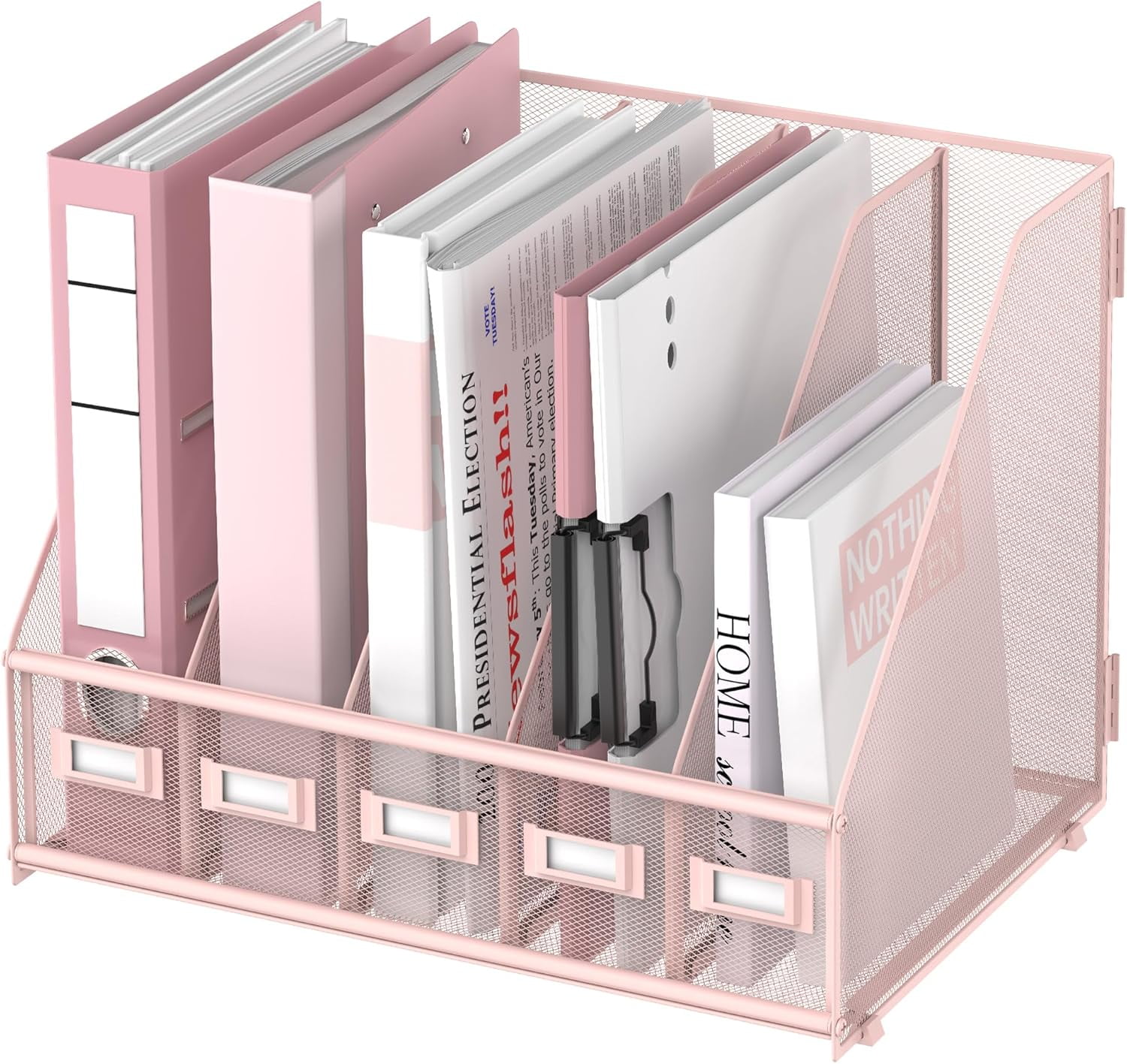 Metal Desk Organizer with 5 Vertical Compartments for Magazines, Files ...