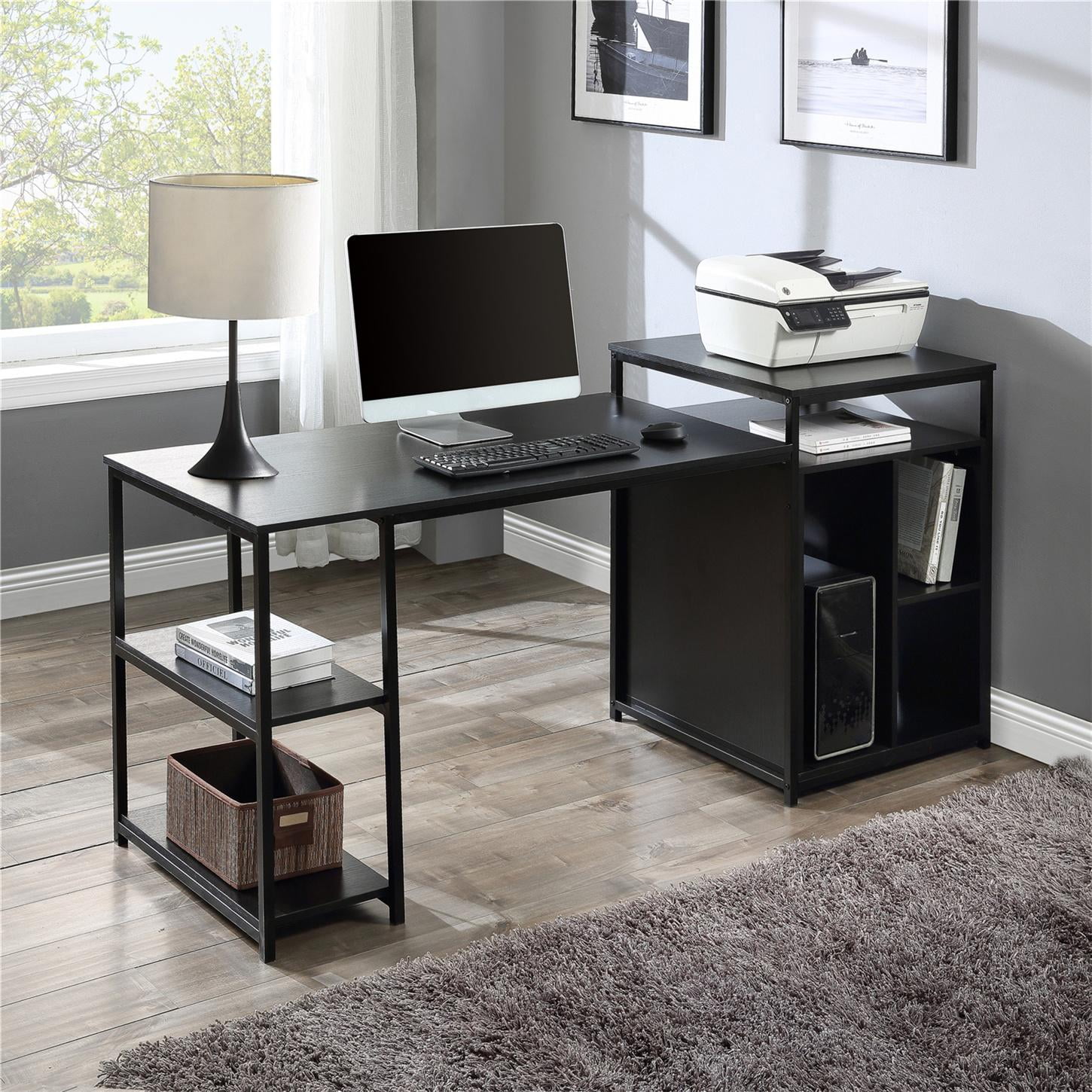 Metal Desk with Shelf, Home Office Computer Desk with CPU Printer ...