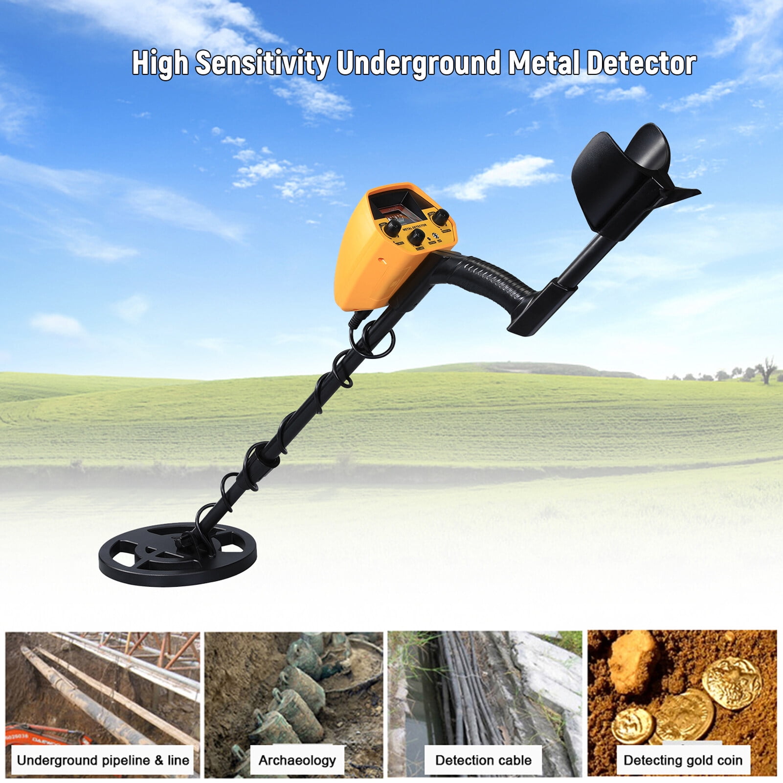 Metal Detector Adjustable Stem Waterproof Coil All Metal & Disc Modes ...