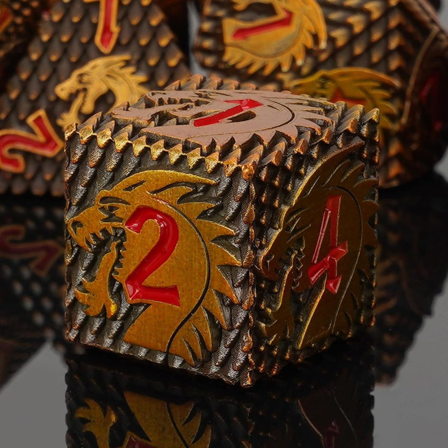 Metal Dice Set D&D, 7 PCS Dragon & Warrior Metallic DND Polyhedral Dice ...