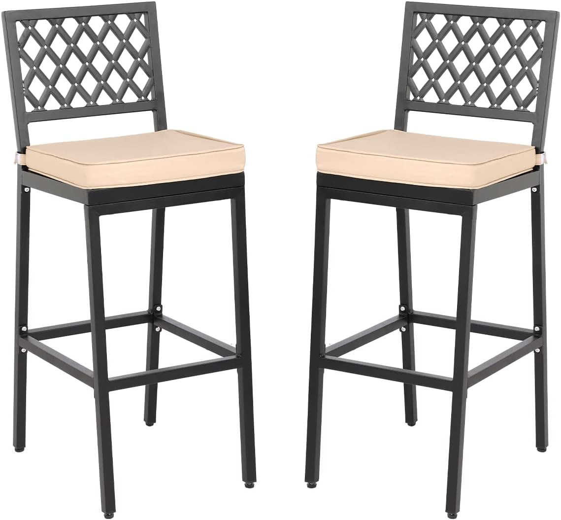 Outdoor Metal Dining Bar Stools with High Back & Cushions, 29" - Pack ...