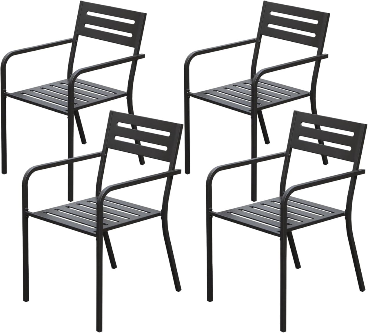 Metal Dining Chairs Set of 4, Heavy-Duty Stackable Indoor Outdoor Patio ...