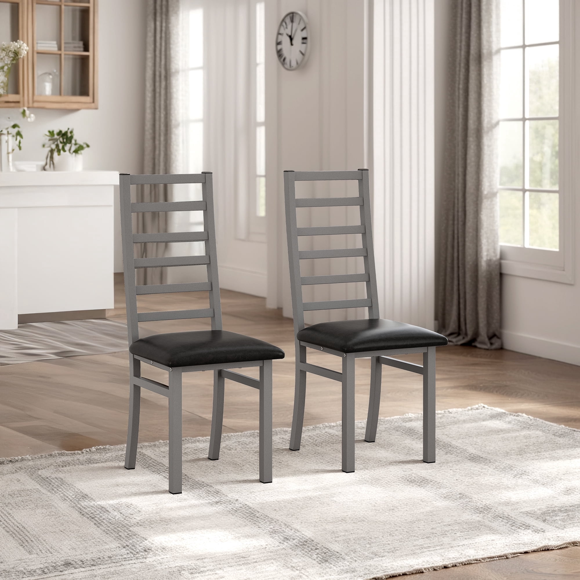 Metal Dining Chairs Set of 2, Steel Legs and PU Leather Seats, High ...