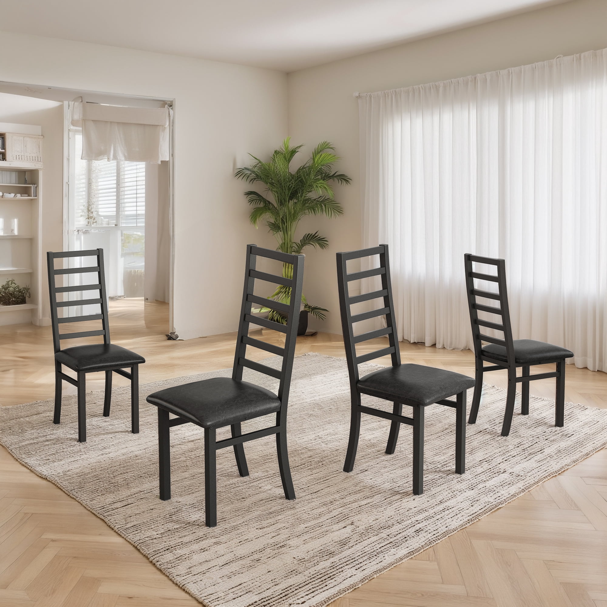 Metal Dining Chairs Set of 4, Steel Legs and PU Leather Seats, High ...