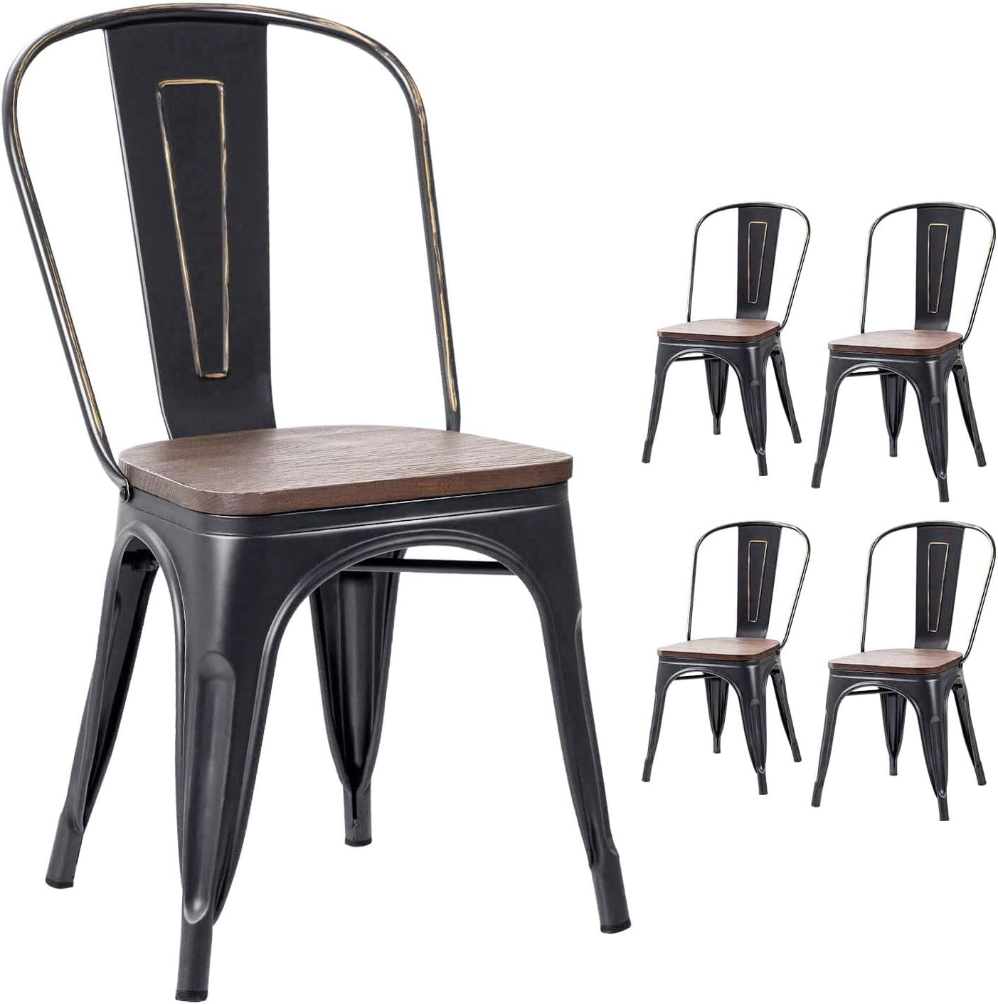 Metal Dining Chairs with Wood Seat, Indoor Outdoor Use Stackable Tolix ...