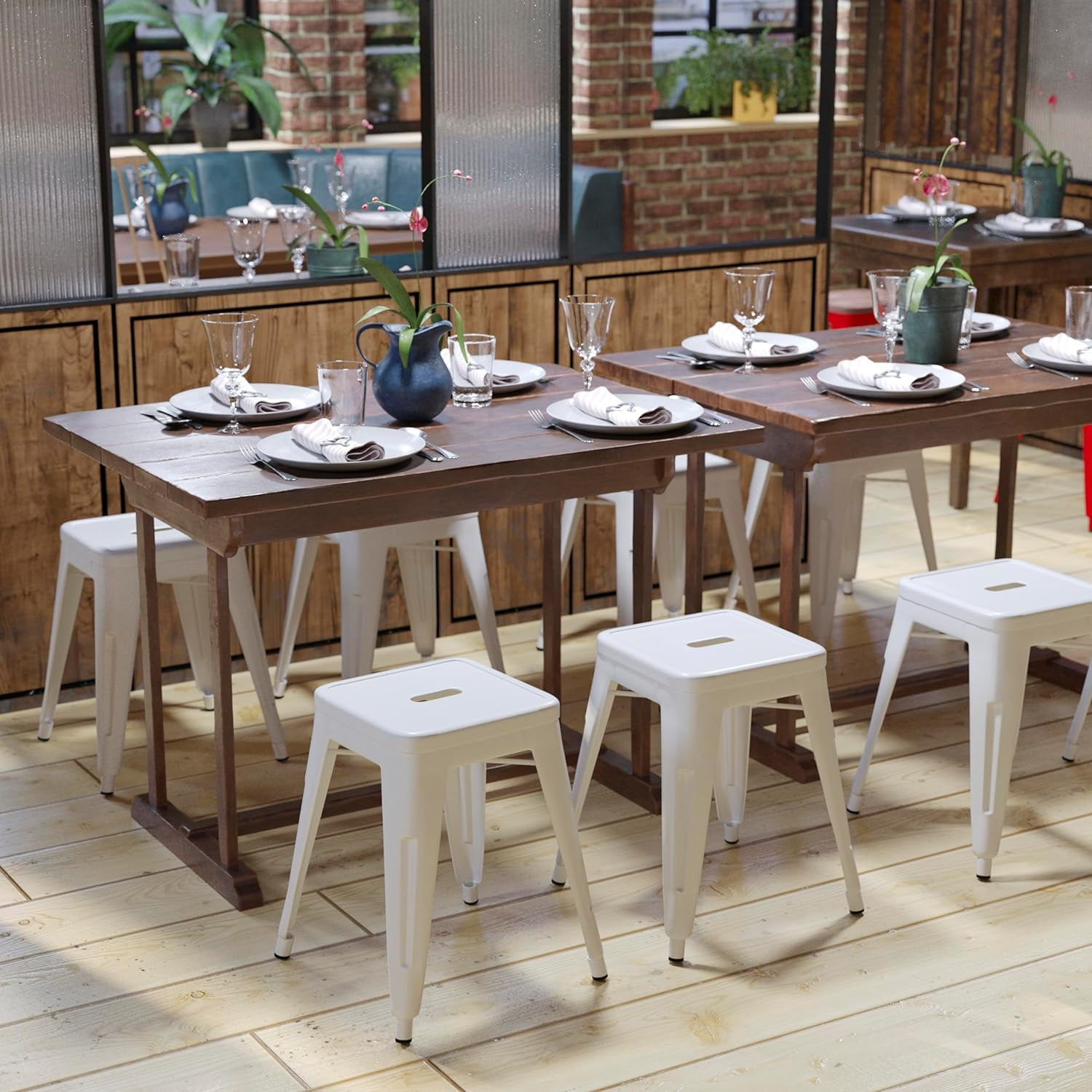 Metal Dining Table Height Stool - Backless White Commercial Grade Stool ...