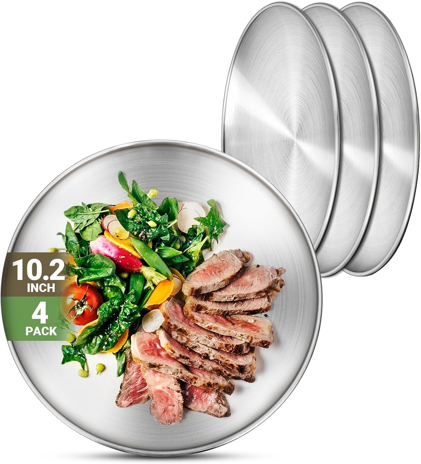Metal Dinner Plate, 4 Pack 10.2 inch 304(18/8) Stainless Steel Plates ...