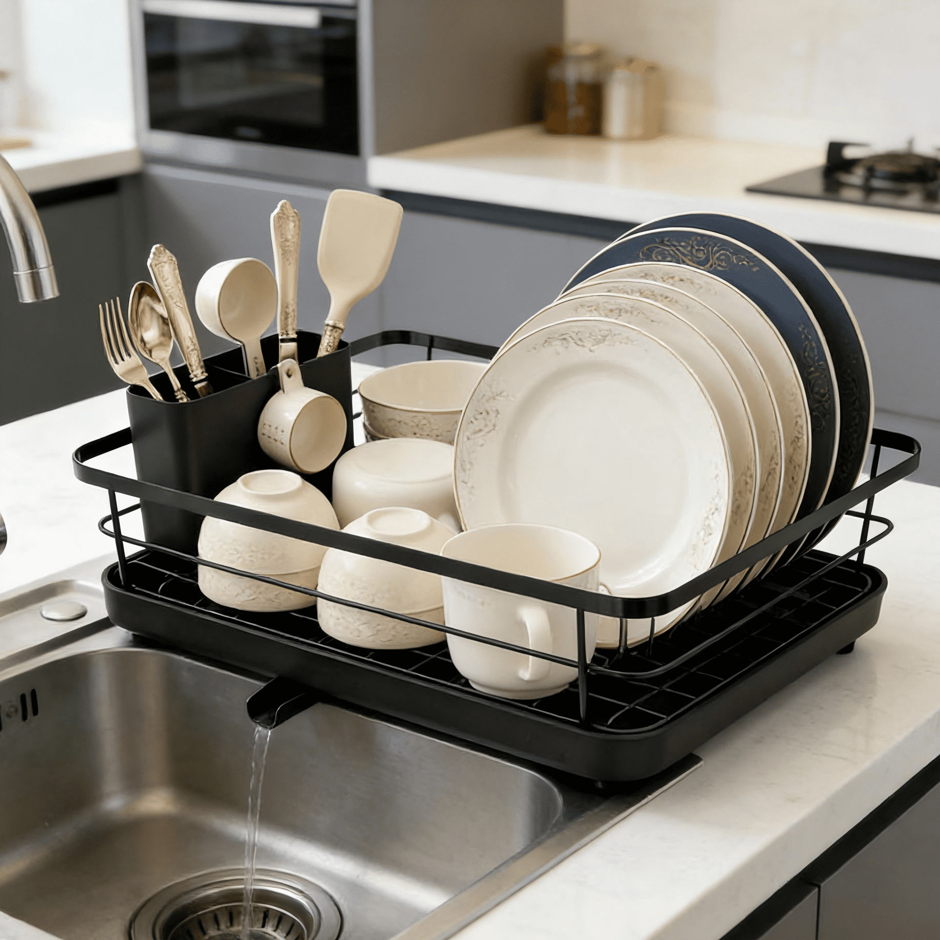 Metal Dish Drying Rack for Kitchen Counter, Black Compact Dish Drainer ...