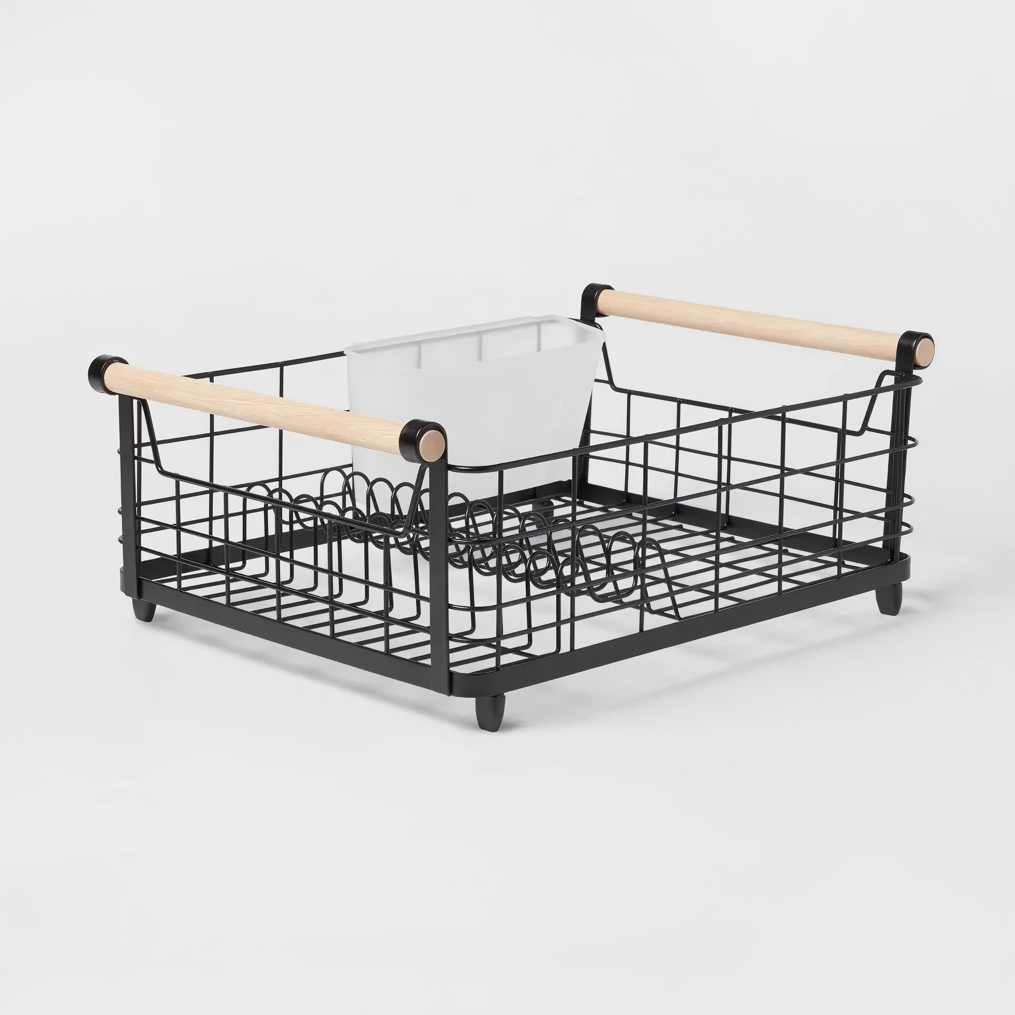 Metal Dish Rack with Powder Coated Finish and Rubber Wood Handles Black ...