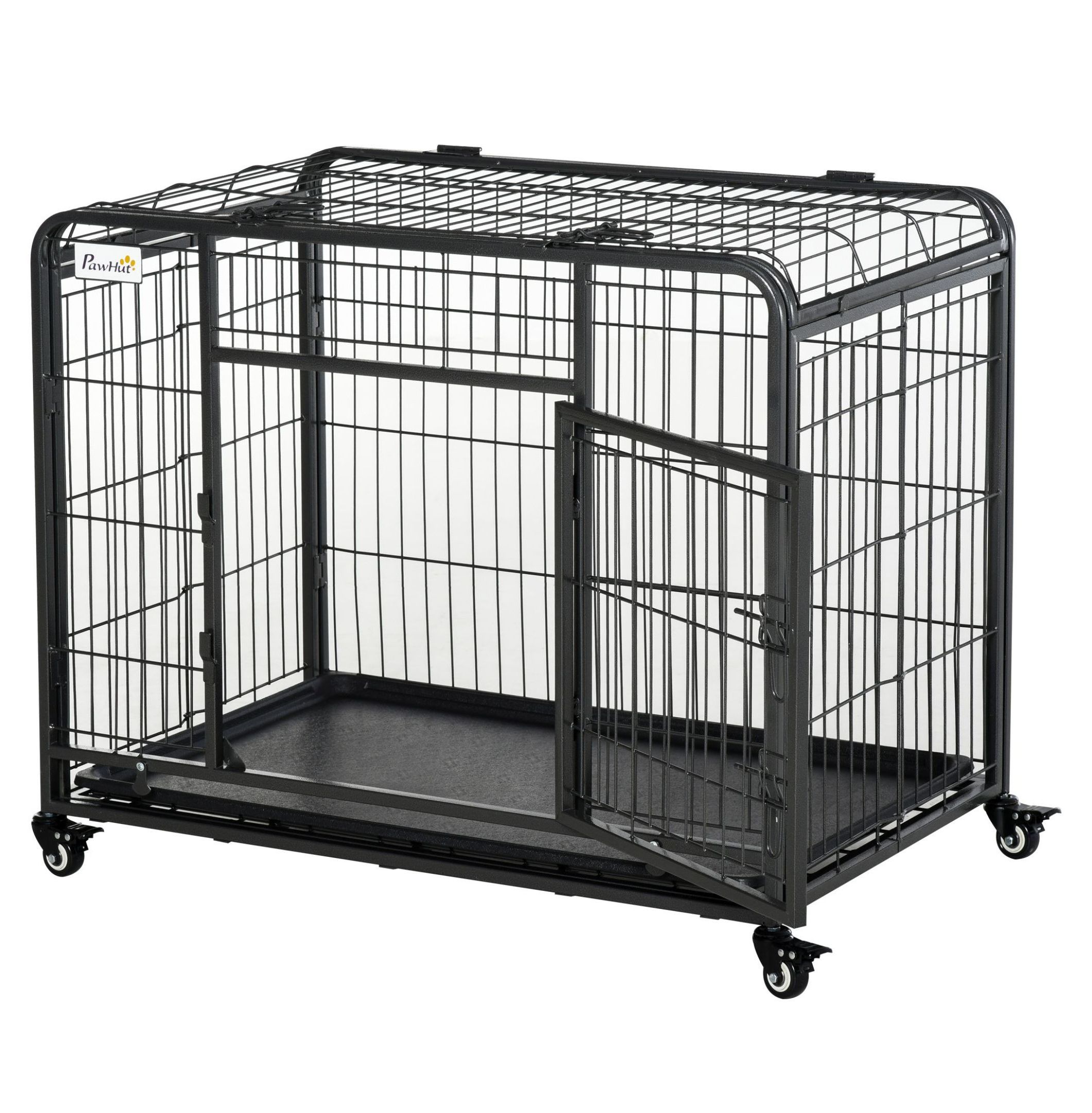 Metal Dog Cage 49" Heavy Duty Folding Kennel - Locking Wheels & Tray ...