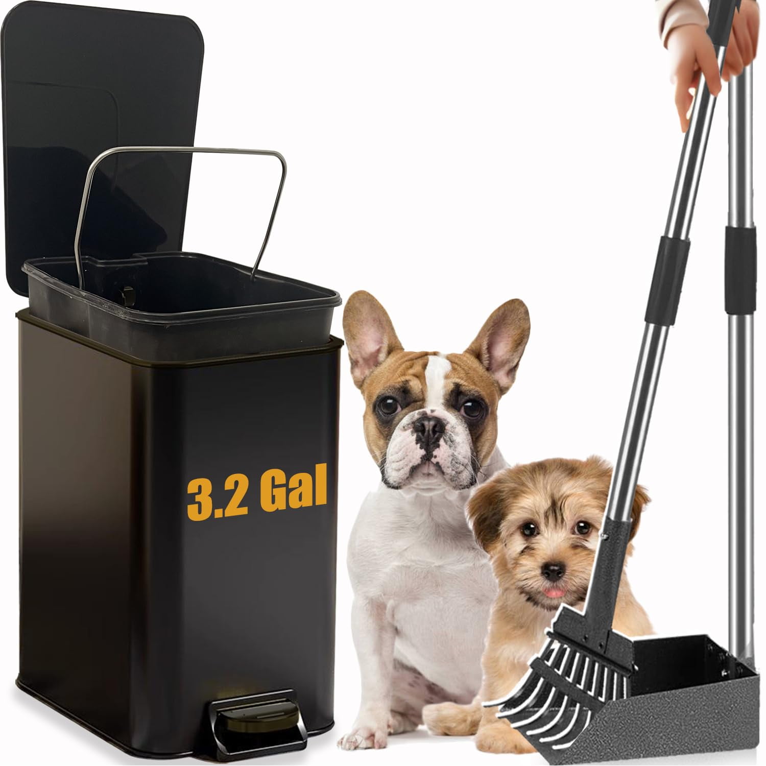 Metal Dog Pooper Scooper for Yard - 3.2Gal Dog Poop Trash Can Outside ...