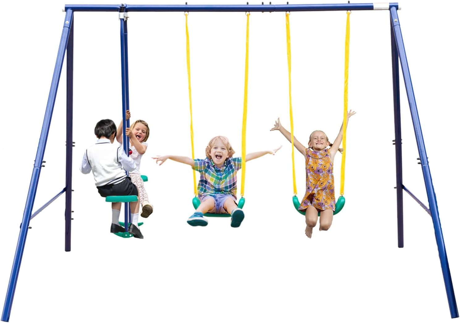 Metal Double Swing Sets, Outdoor Heavy Duty A-Frame Suitable for ...