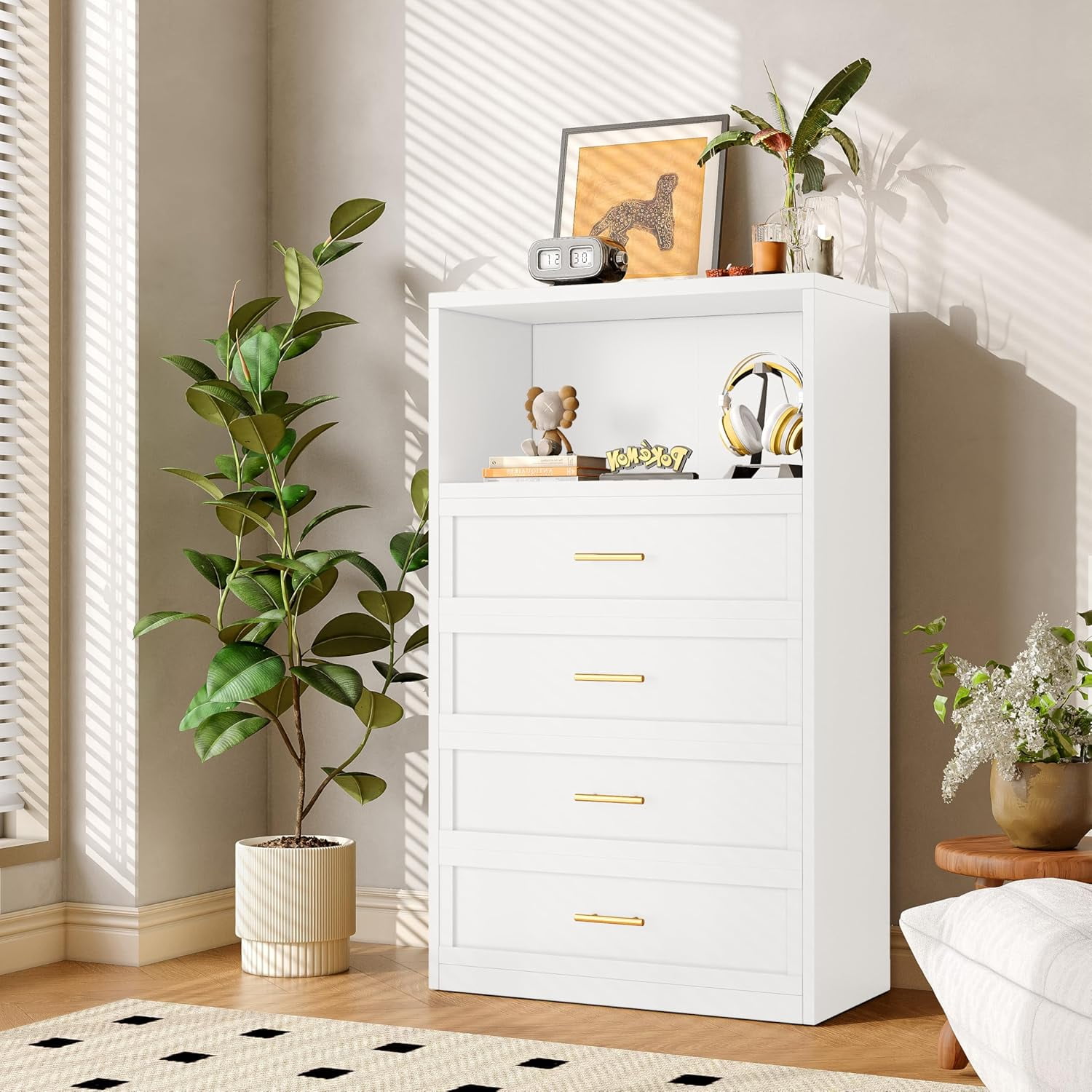 Metal Drawer Storage Cabinet, 4 Drawers with Open Countertop, Tall ...