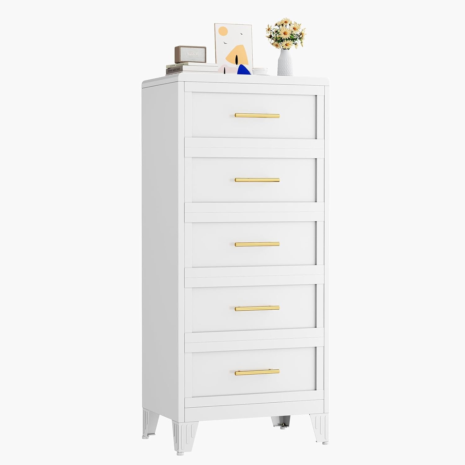 Metal Dressers & Chest of Drawers, White Tall Dresser for Bedroom, 5 ...