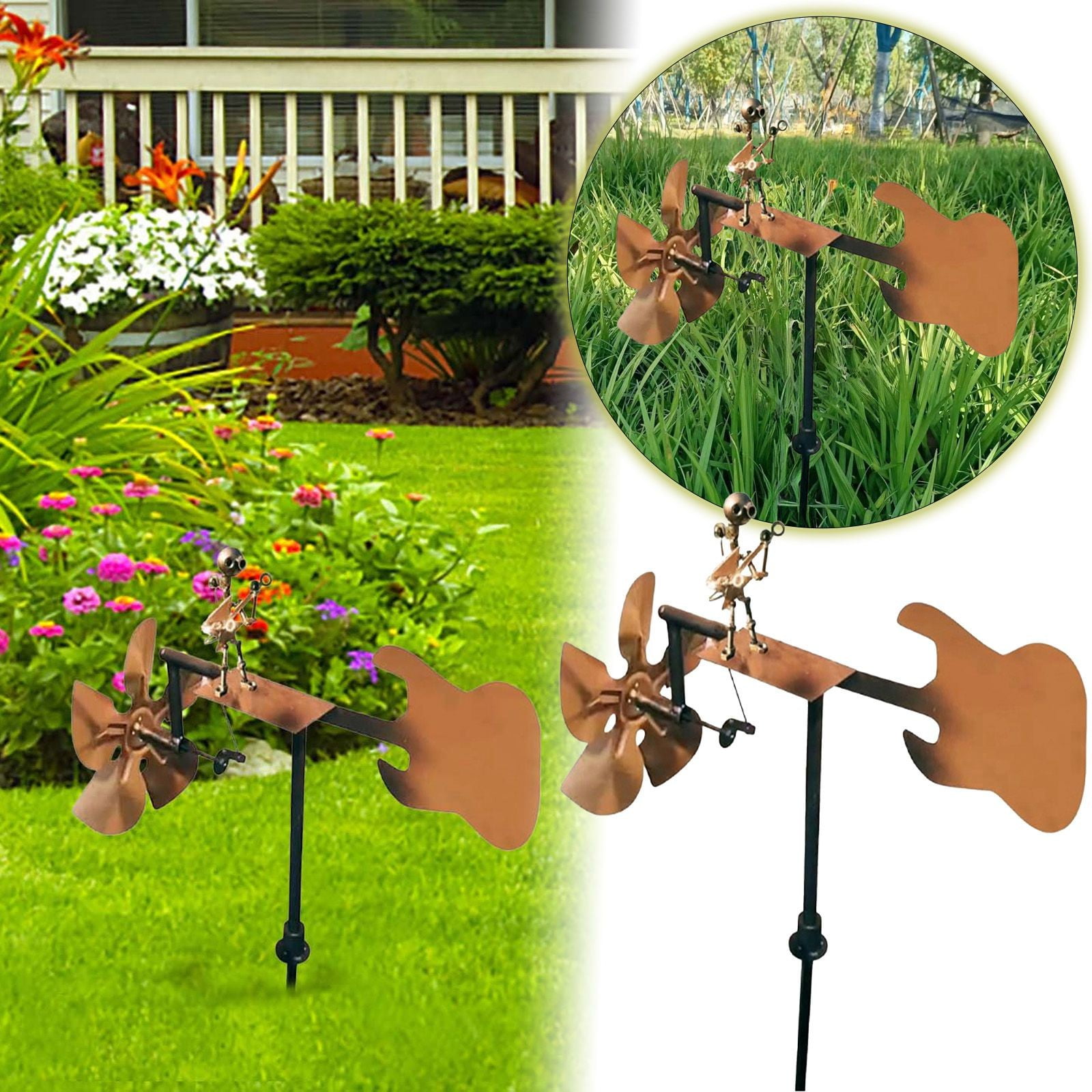 Metal Drummer Guitarist Windmill Handmade Wind-Powered Kinetic ...