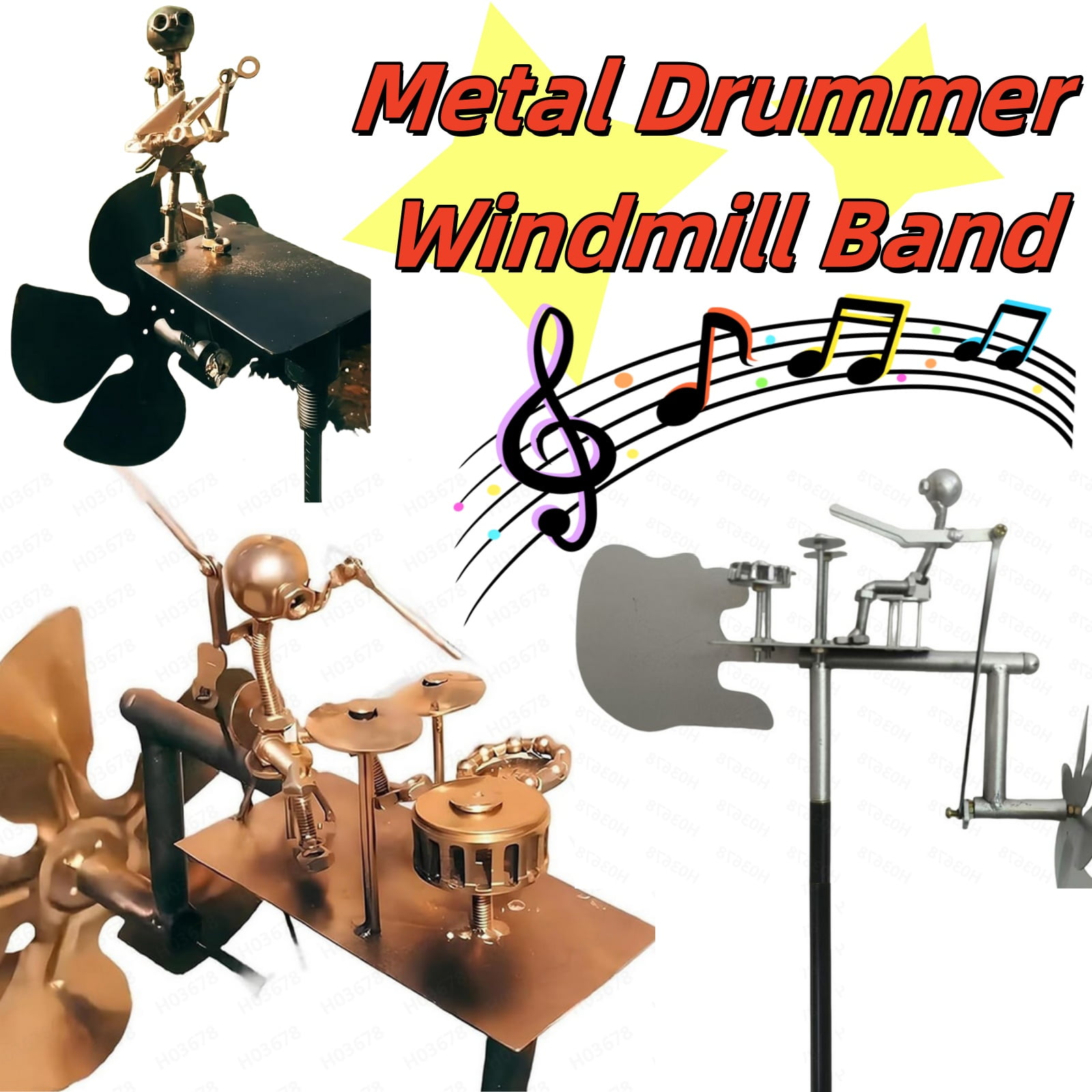 Metal Drummer Windmill Handmade, Fun Percussionist Music Sculpture ...