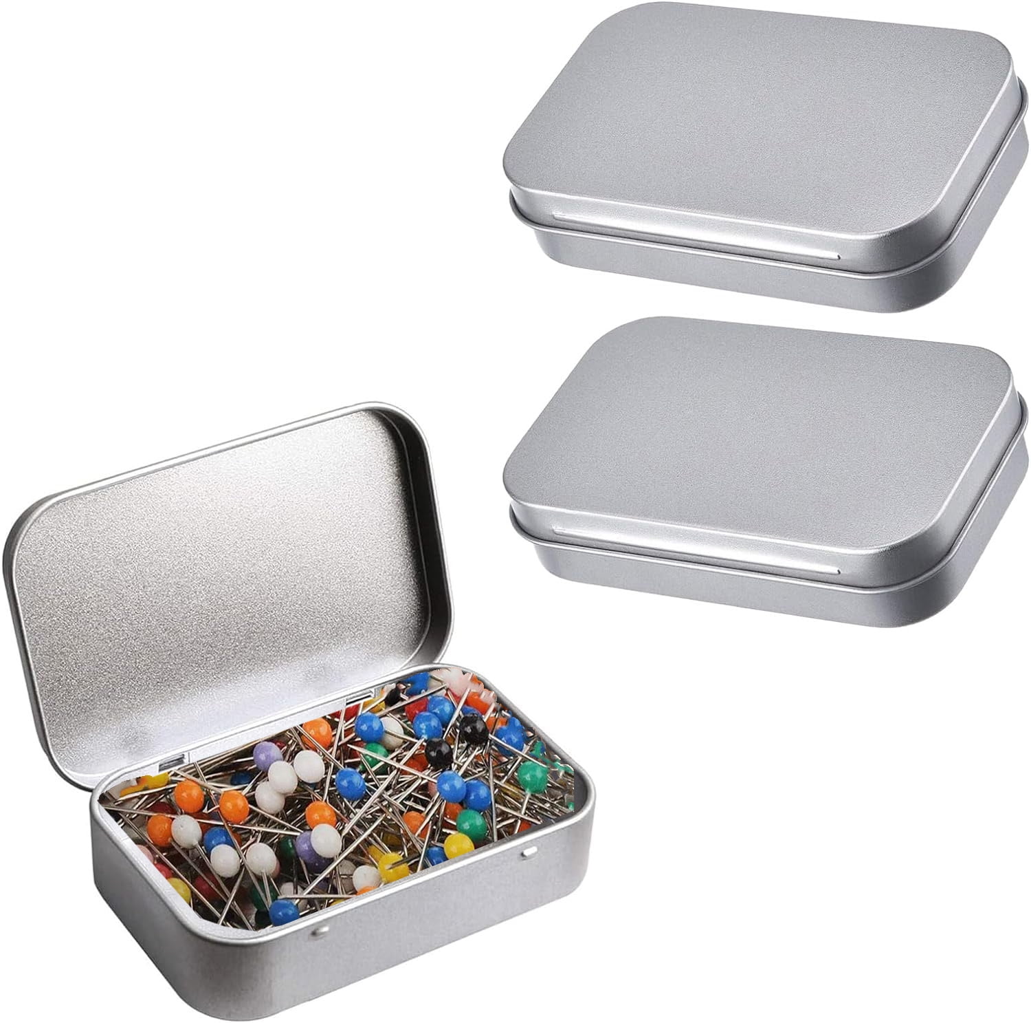Metal Empty Hinged Tins Box Containers,Bexikou 3 Pack Silver Mini ...