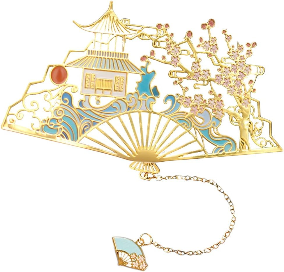 Metal Exquisite Bookmarks, Chinese Style Peachblossom Fan Book Markers ...