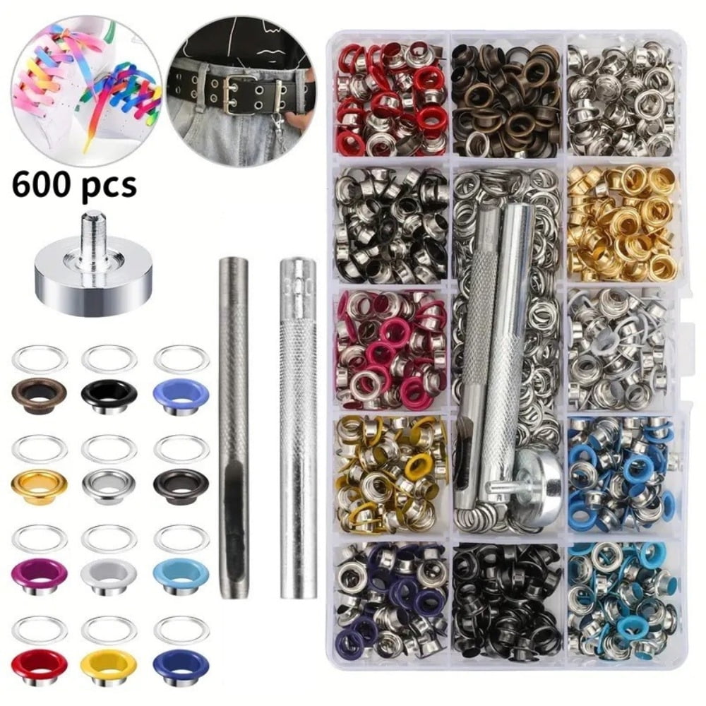 Metal Eyelets, 600Pcs 12 Colors 3/16 inch Metal Grommets Kit, Multi ...