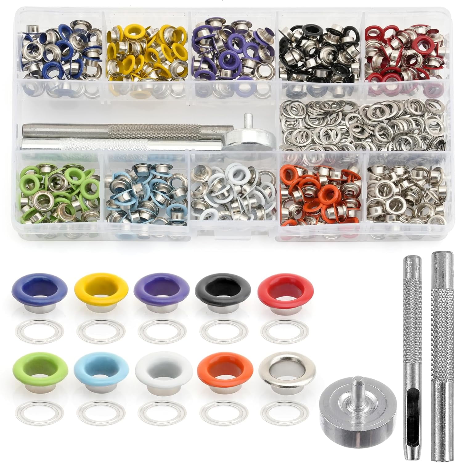 Metal Eyelets Kit, 400Pcs 3/16 Inch (5mm) Grommets in 10 Colors with 3 ...