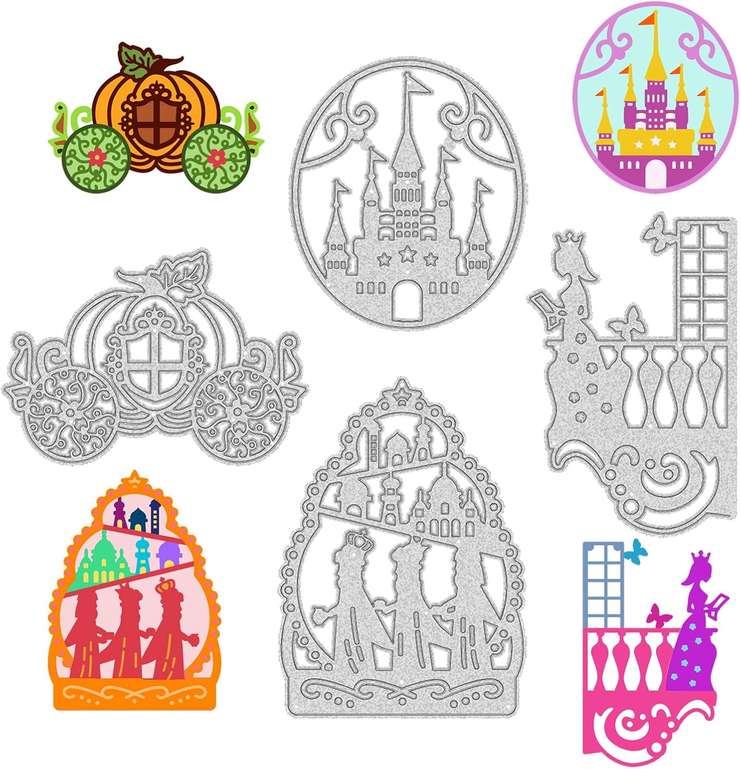 Metal Fairy Tale Cutting Dies Pumpkin Cart Princess Castle Gate Stencil ...