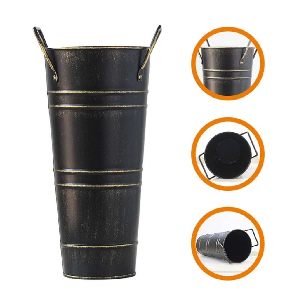 Metal Farmhouse Flower Vase,Vintage Iron Flower Bucket,Black Leak-Proof ...