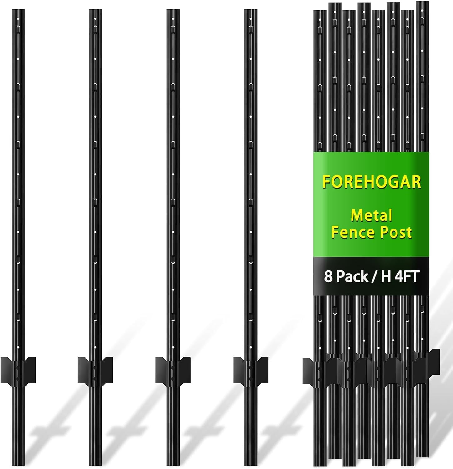 Metal Fence Post 4 Feet Black, Pack of 8, T Post for Wire Fence, No Dig ...