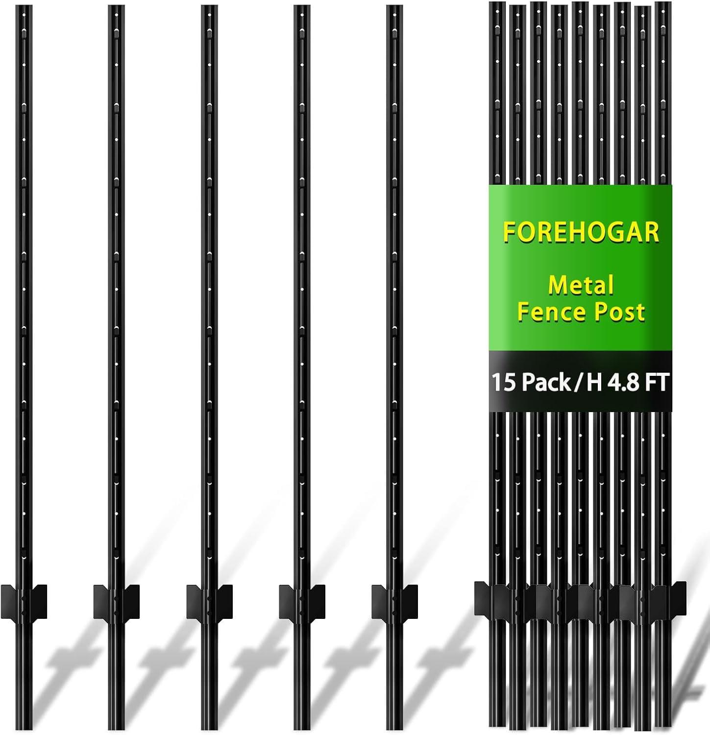 Metal Fence Post Black 4.8 Feet, Pack of 15, T Post for Wire Fence, No ...