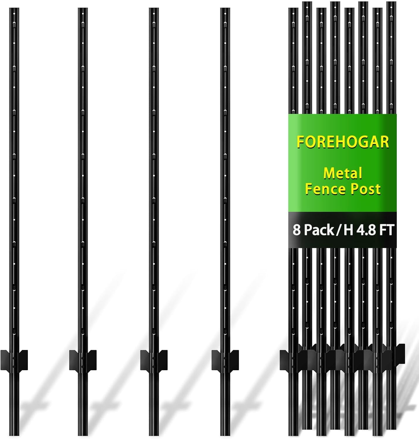 Metal Fence Post Black 4.8 feet, Pack of 8, T Posts for Wire Fence, No ...