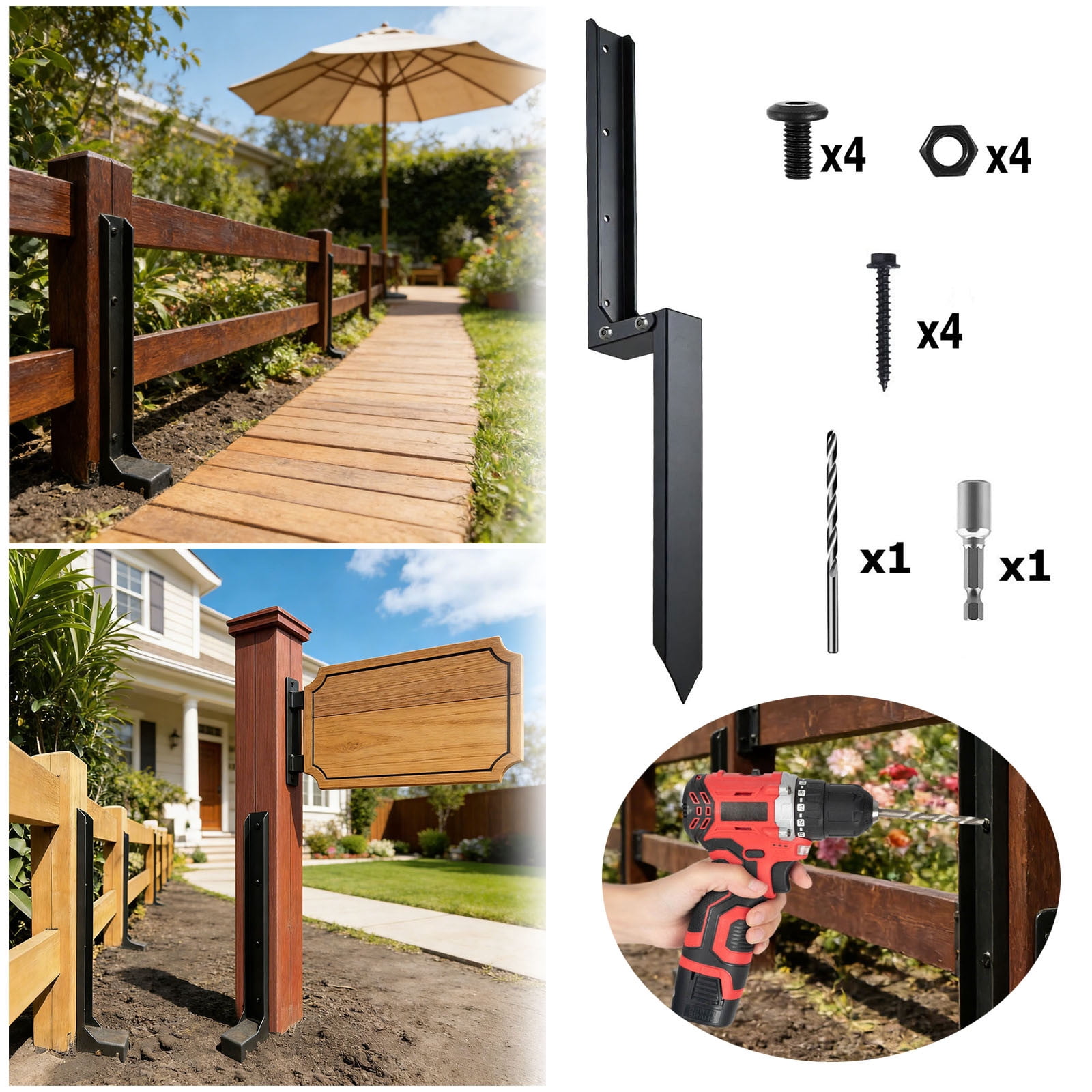 Metal Fence Post Support Repair Kit, High Strength No-Dig Post Anchor ...