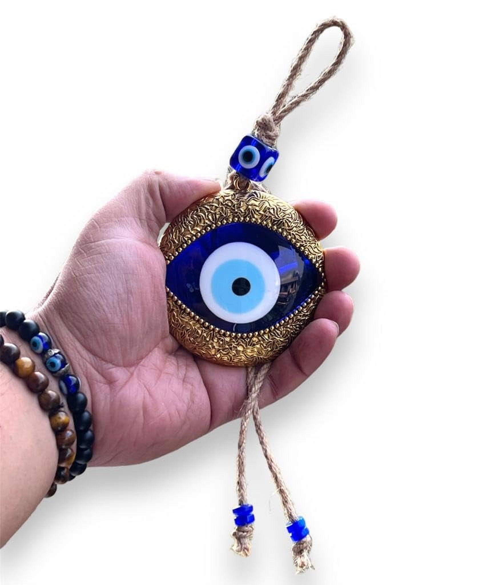 Metal Feng Shui Vastu Blue Big Glass Evil Eye Door/Wall Hanging Nazar Suraksha Amulet Decoration ...