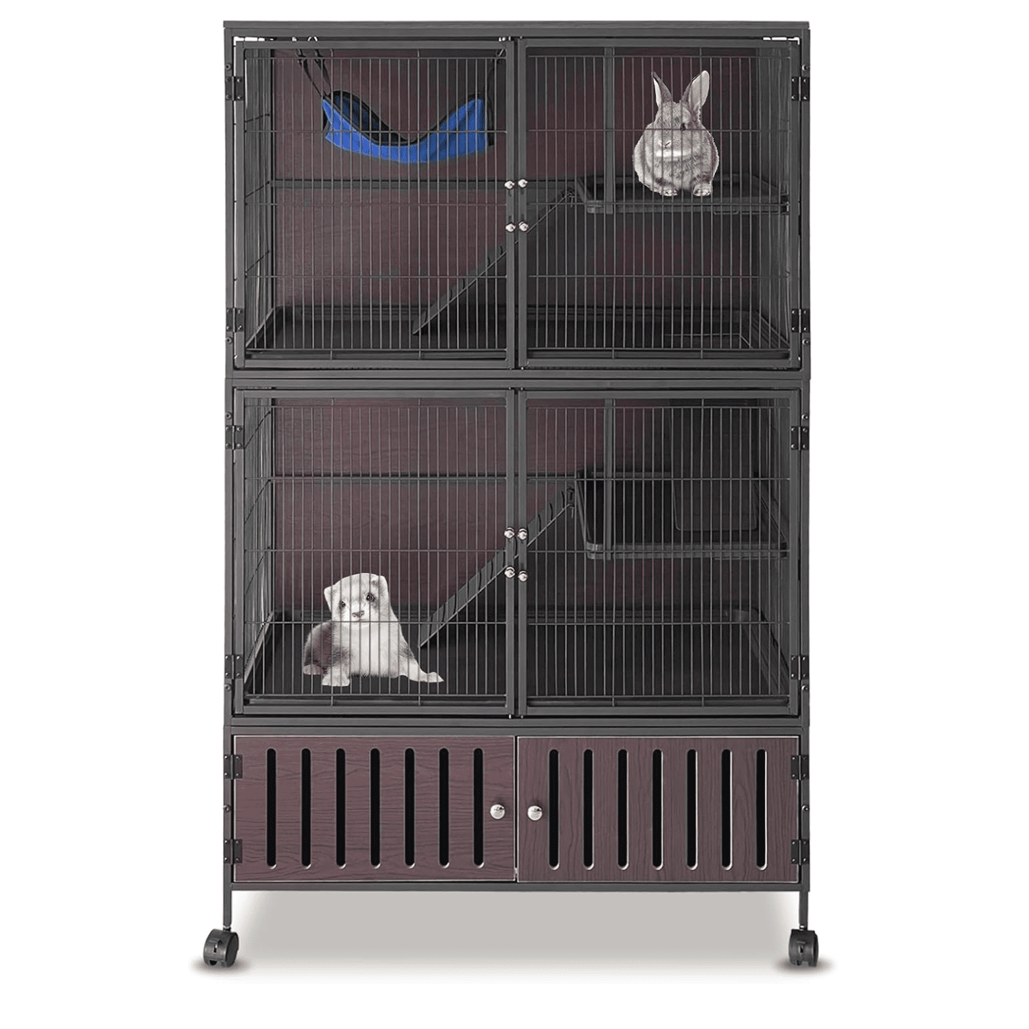 Metal Ferret Cage,3-Level Chinchilla Cage with Wheels & Storage Cabinet ...