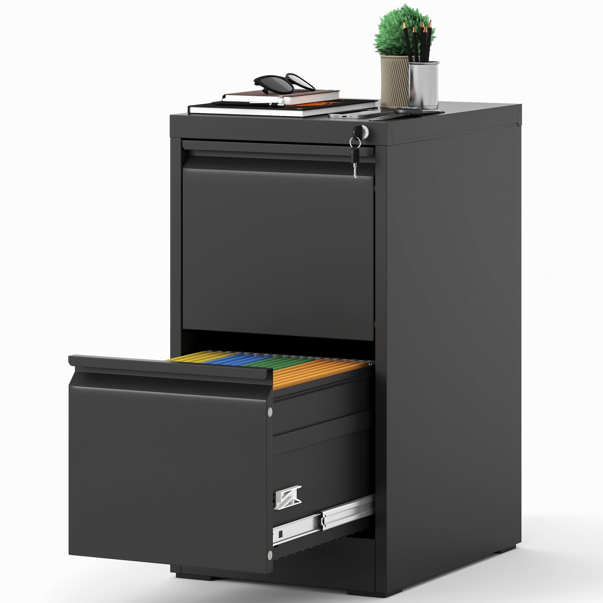 Metal File Cabinet 2 Drawer with Lock, Heavy Duty Vertical Storage for ...