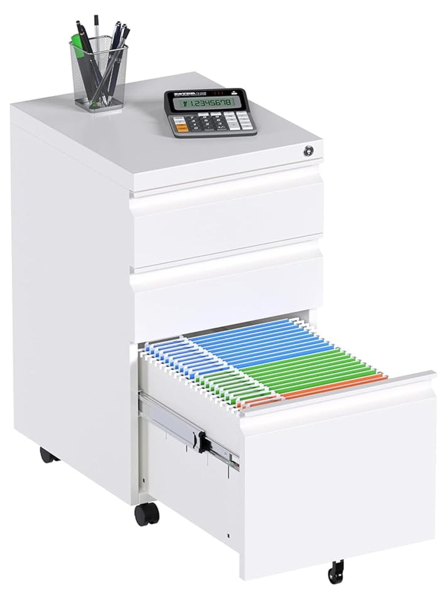 Metal File Cabinet 3 Drawer, Mobile Filing Cabinet with Lock, Under ...