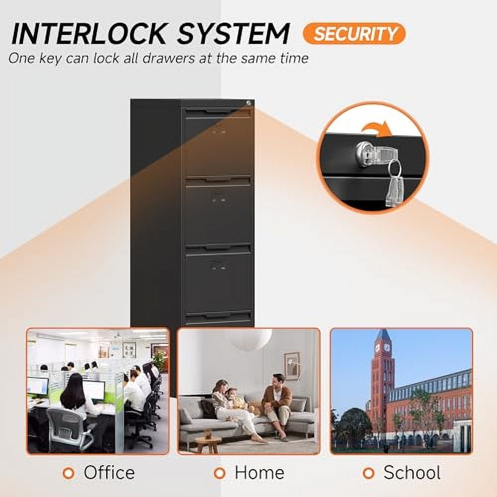 Metal File Cabinet with Lock, 4 Drawer Filing Cabinet for Home Office ...