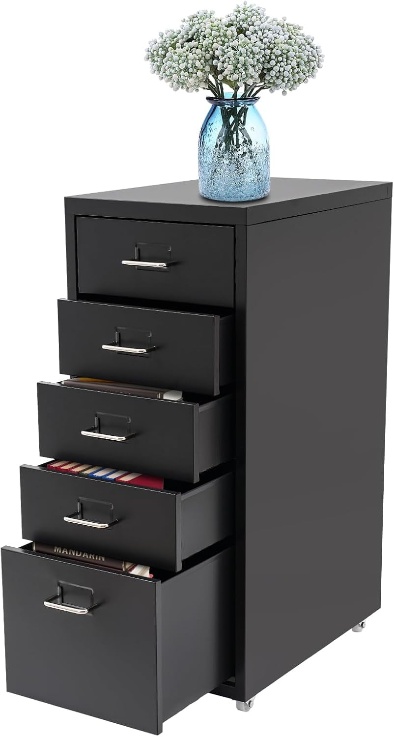 Metal File Storage Cabinet 5 Drawer Under Filing Cabinets with Wheels ...