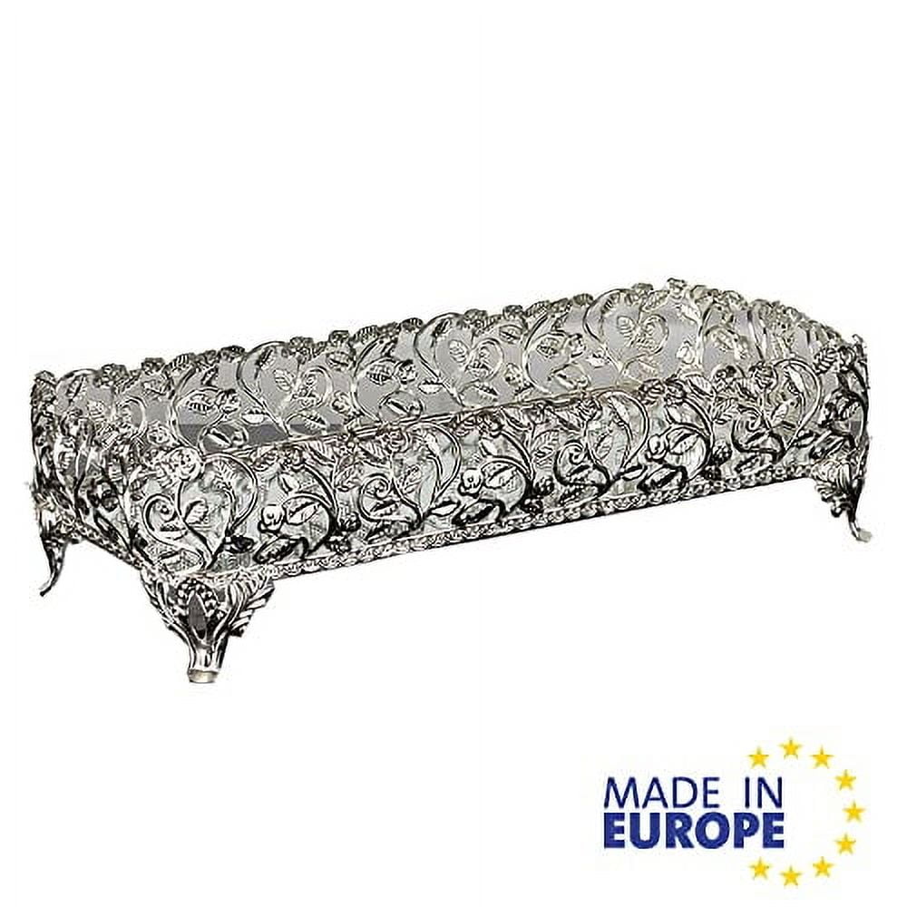 Metal Filigree Mirrored Tray for Gift, Handmade Fancy Perfume Trays for Dresser, Rectangle ...