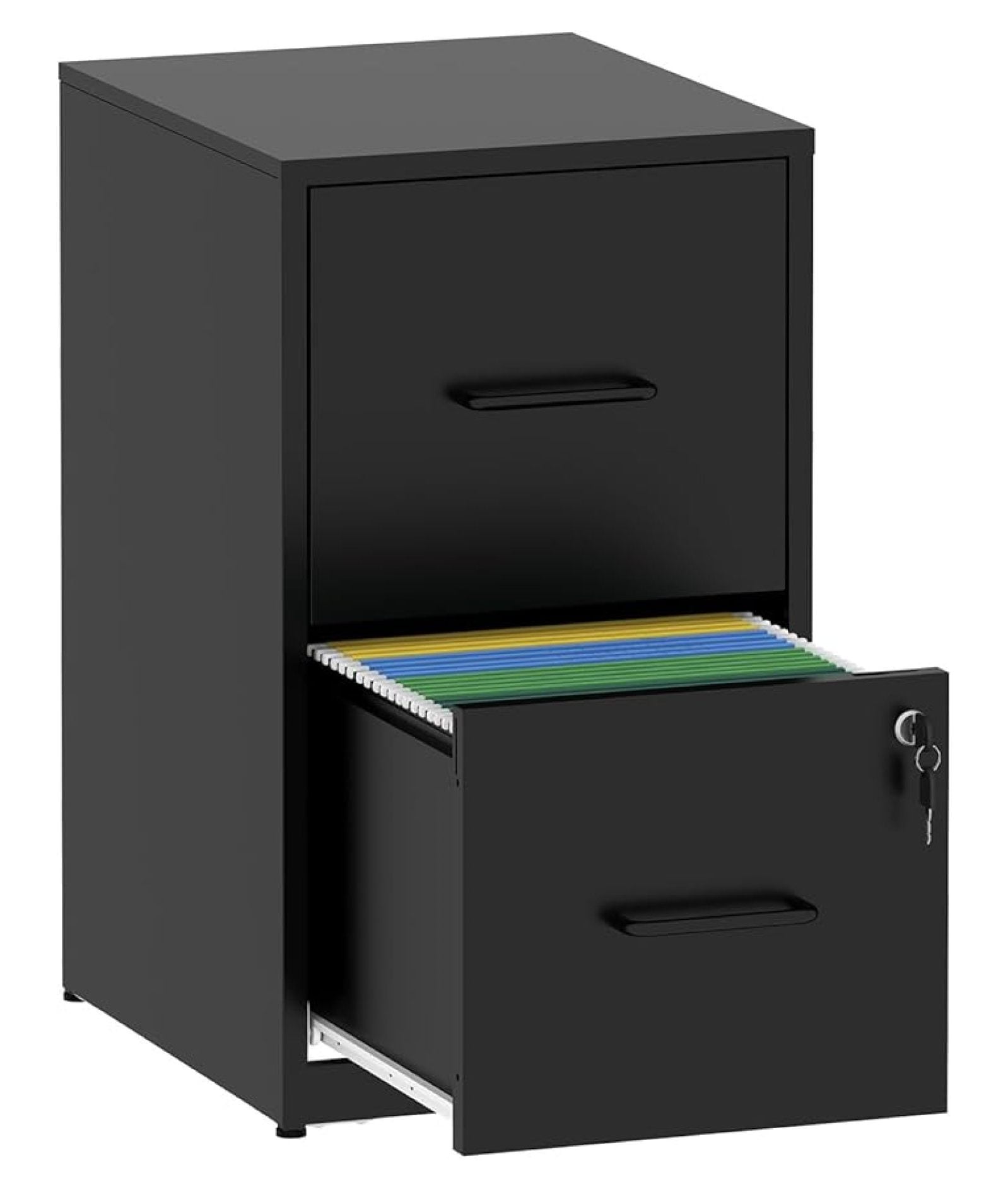 Metal Filing Cabinet 2 Drawer, Black File Cabinet with Lock, 18" Deep ...