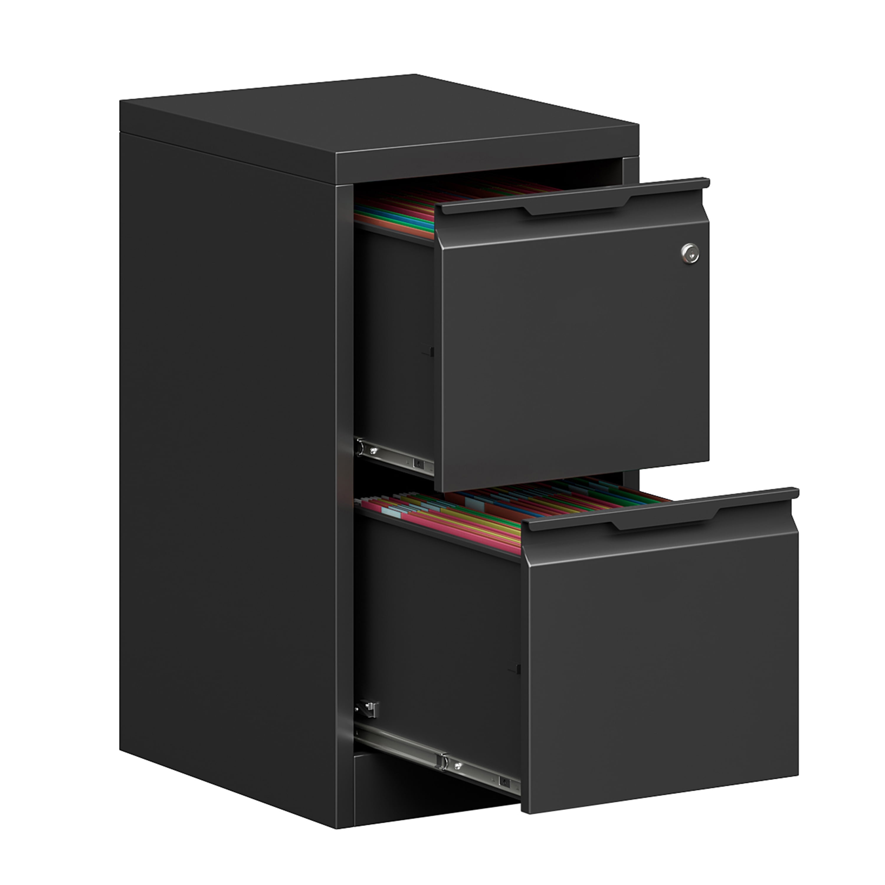 Kooyon Locking Filing Cabinet, 2 Drawer Black Steel, Sturdy Durable ...