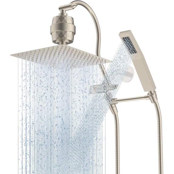 All Metal Filtered Rainfall Shower Head Pressure Handheld Shower Wand ...