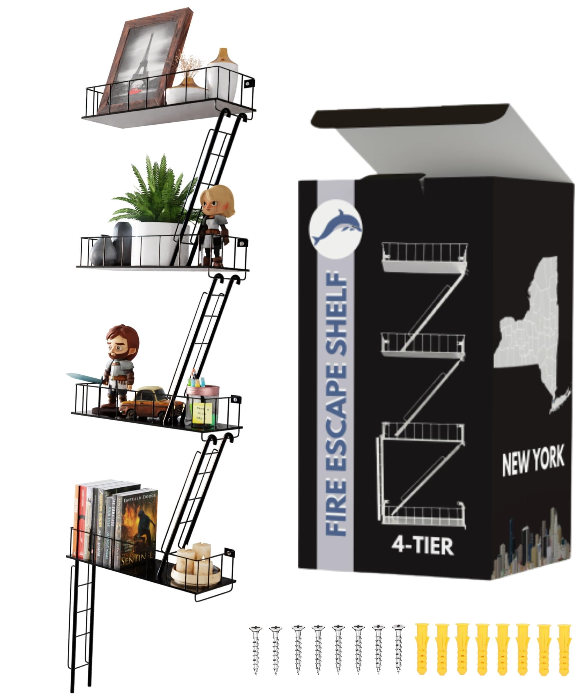 Metal Fire Escape Shelf 4-Tier NYC Industrial Wall Display for Action ...