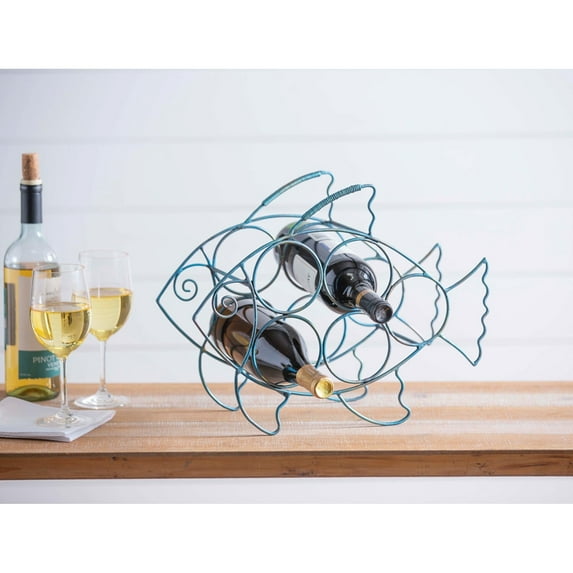 Metal Fish Silver Wine Holder Rack 15.75"L x 12.25"H Evergreen ...