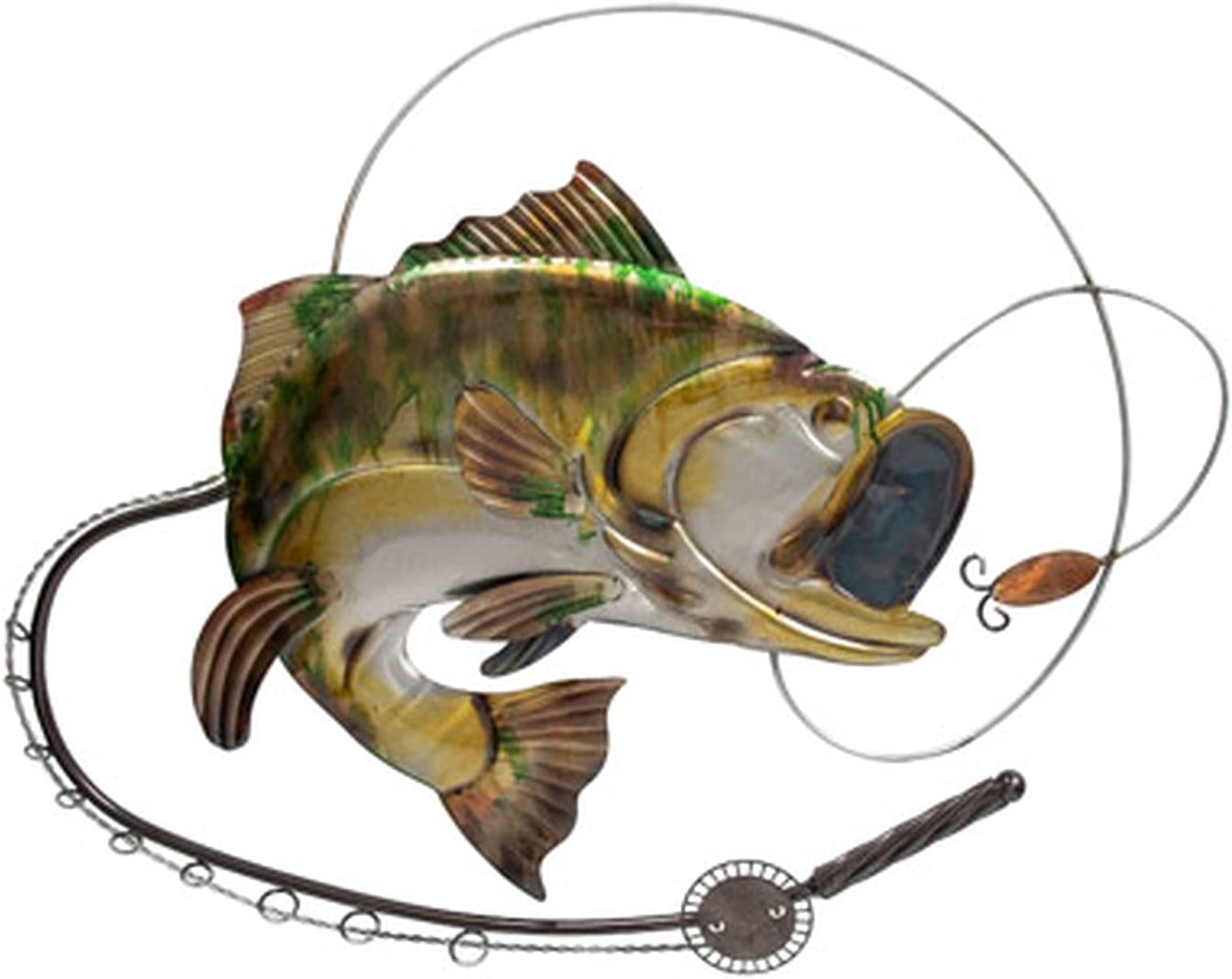 Metal Fish Wall Art – 26” x 24.5” Bass Fishing Sculpture for Lake House ...