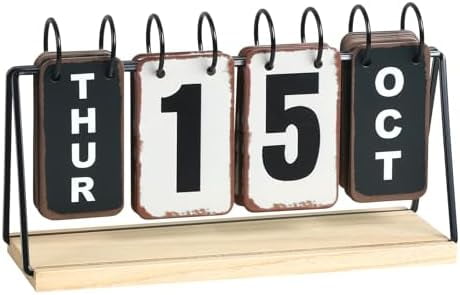 Metal Flip Calendar with Wooden Base, Daily Perpetual Desk Calendar ...