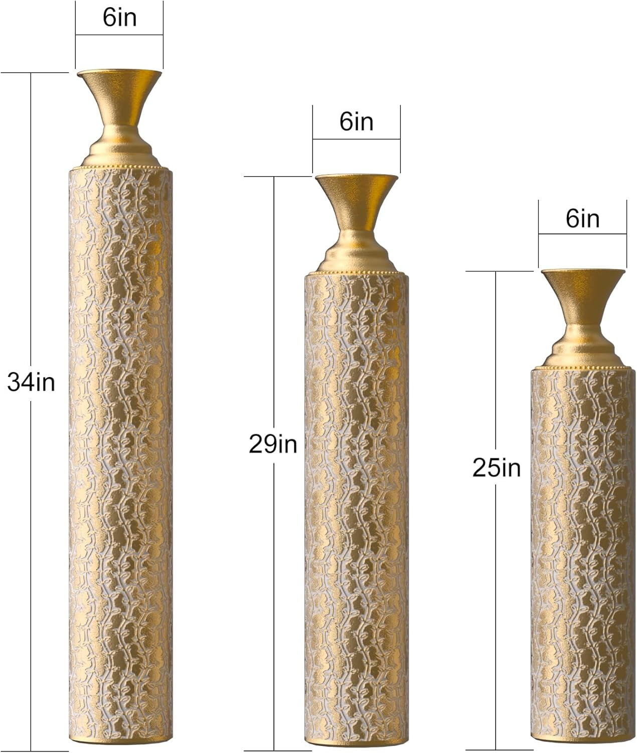 Metal Floor Vases Decorative, Set of 3 Flower Arrangement Stand, Metal ...