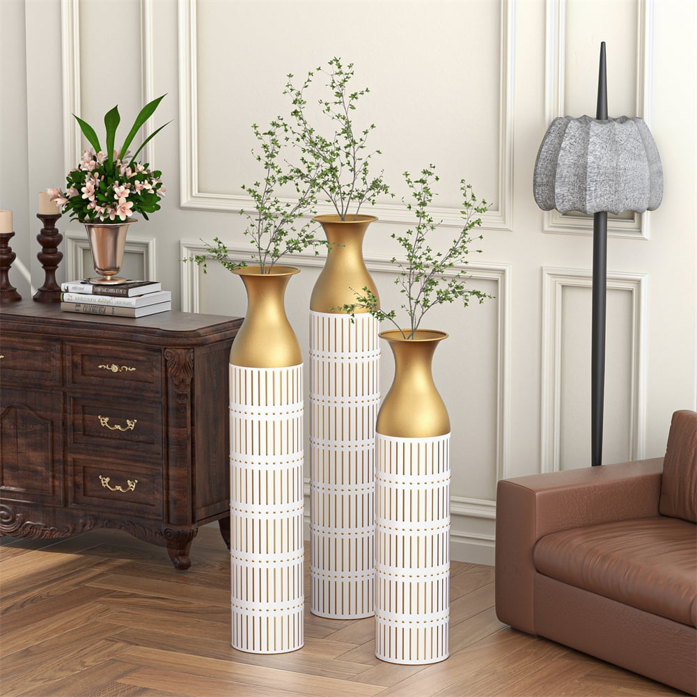 Metal Floor Vases Set of 3, Metal Floor Vase Glazed Floor Standing Vase ...