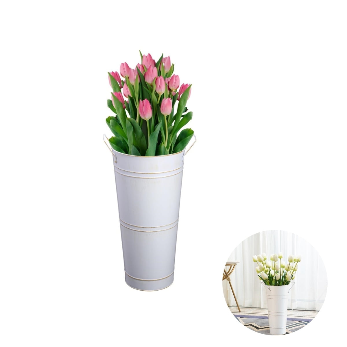 Metal Flower Buckets,10In Farmhouse Tall Vases for Home,HXRH Galvanized ...