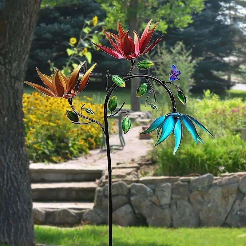 Metal Flower Butterfly Windmill Large Metal Wind Turbine With Three ...