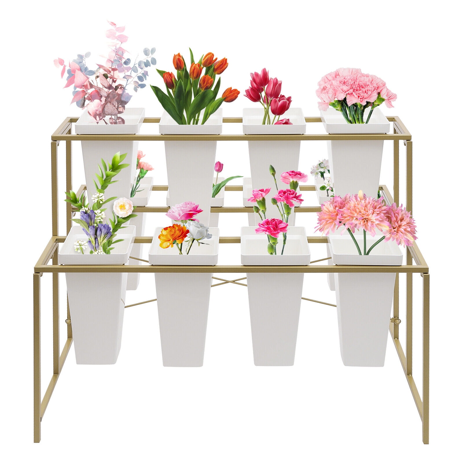 Metal Flower Display Stand, 3 Tiers Modern Style Plant Stand, Floor ...